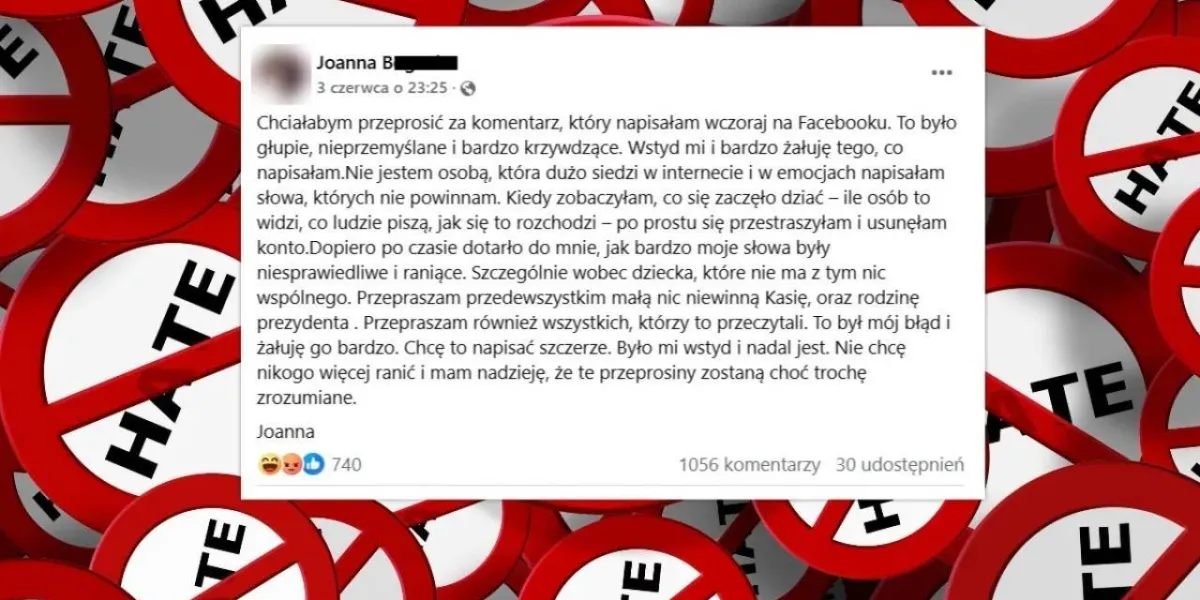 Hejterka przeprasza za atak na córkę prezydenta-elekta. Lecz refleksja ...